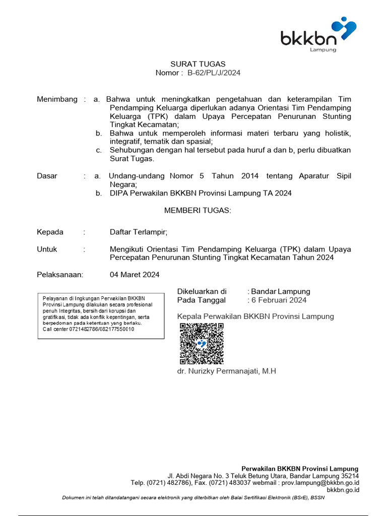 Surat Tugas Peserta Orientasi TPK-Lampiran Data Peserta Sesuai Daftar Hadir Peserta | PDF