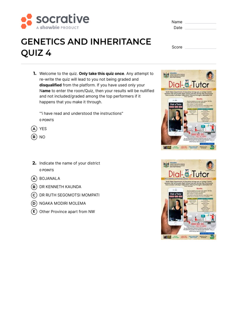 Genetics and Inheritance Quiz 4 | PDF | Zygosity | Mutation