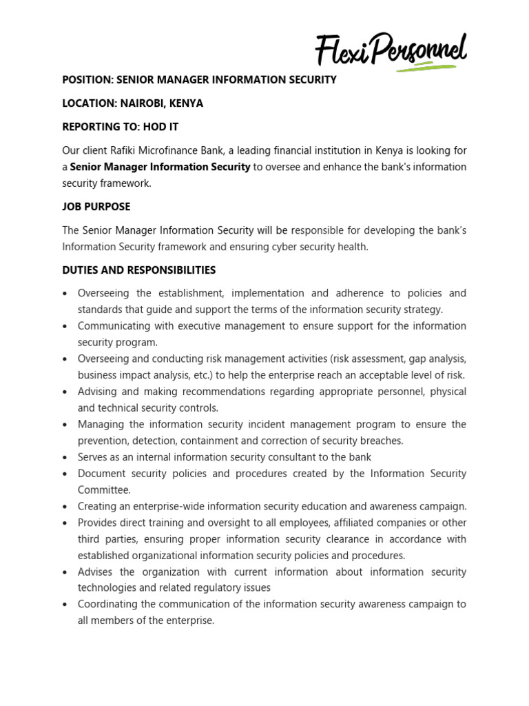 Senior Manager Information Security - JD | PDF | Information Security | Business