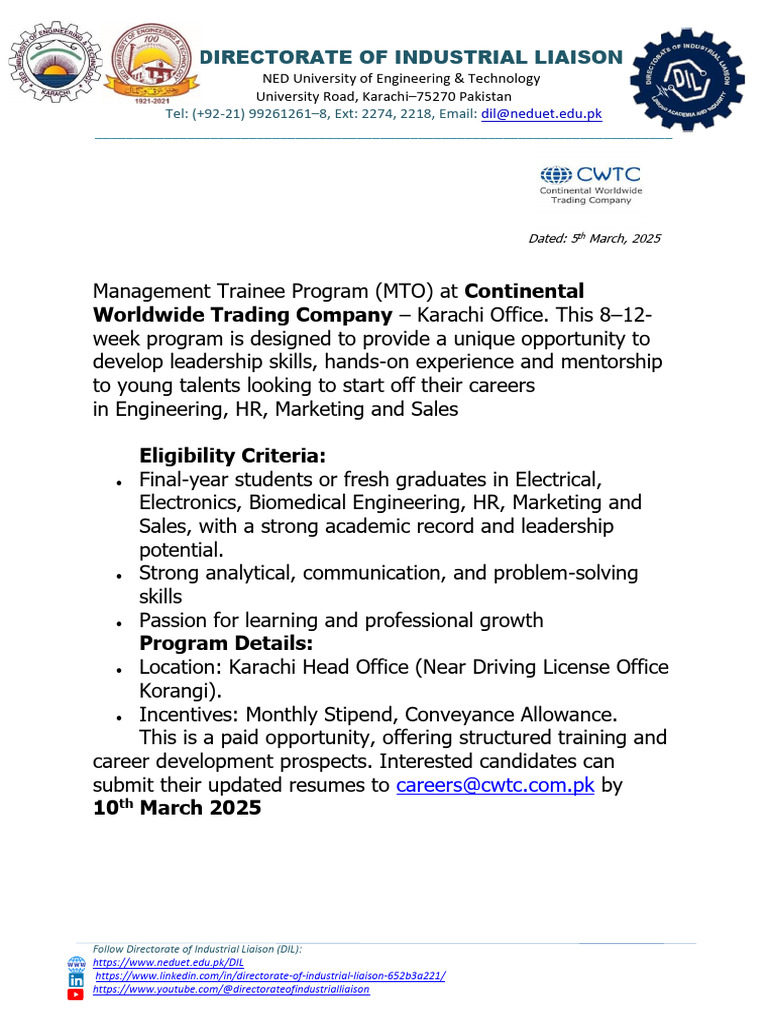 Management Trainee Program (MTO) at Continental Worldwide Trading ...