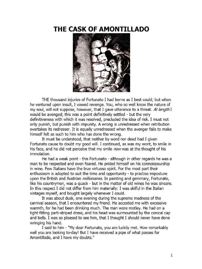 The Cask of Amontillado - Edgar Allan Poe Short Story | PDF