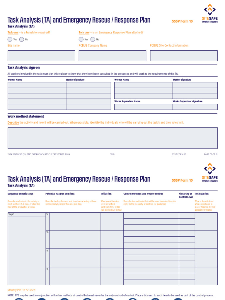 Form 10 Task Analysis Ta and Emergency Rescueandresponse Plan | PDF ...