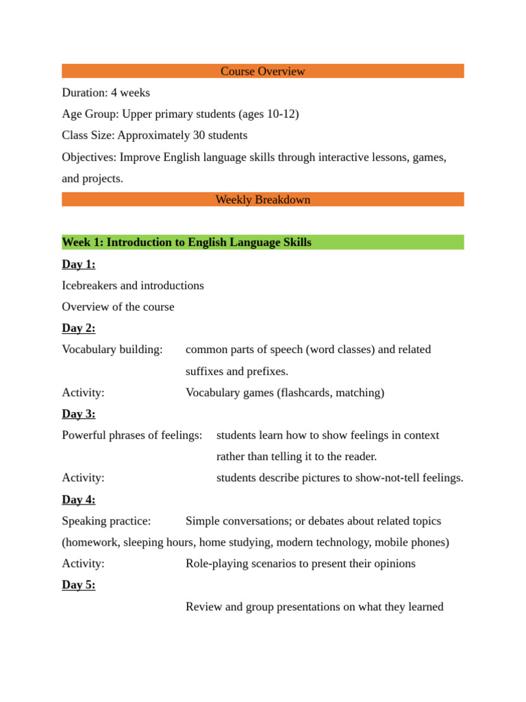 Summer School English Curriculum | PDF | English Language | Part Of Speech