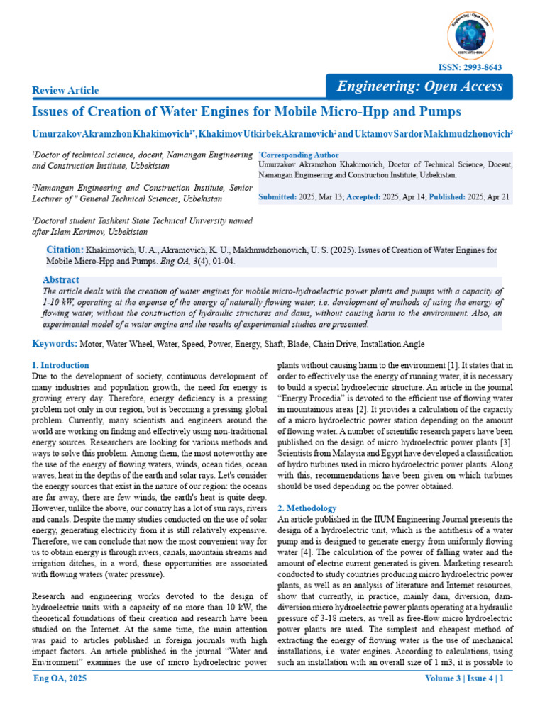 Water Engines for Mobile Micro-HPPs | PDF | Hydroelectricity | Power ...