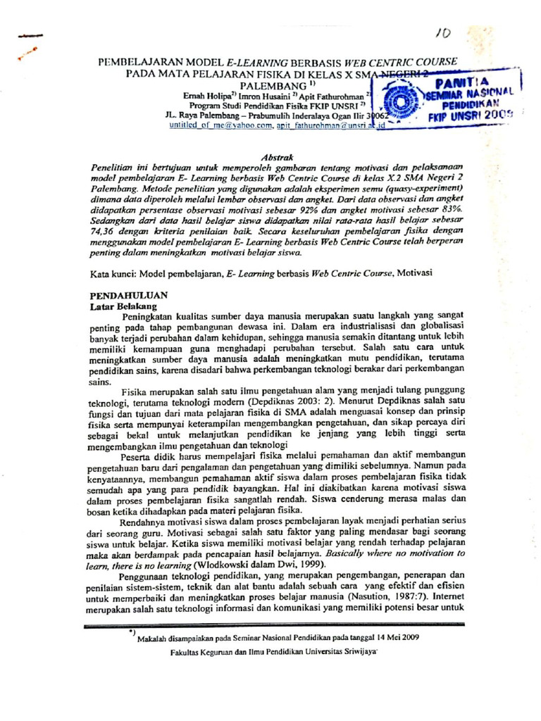 Pembelajaran Model E - Learning Berbasis Web Centric Course Pada Mata Pelajaran Fisika Di Kelas ...