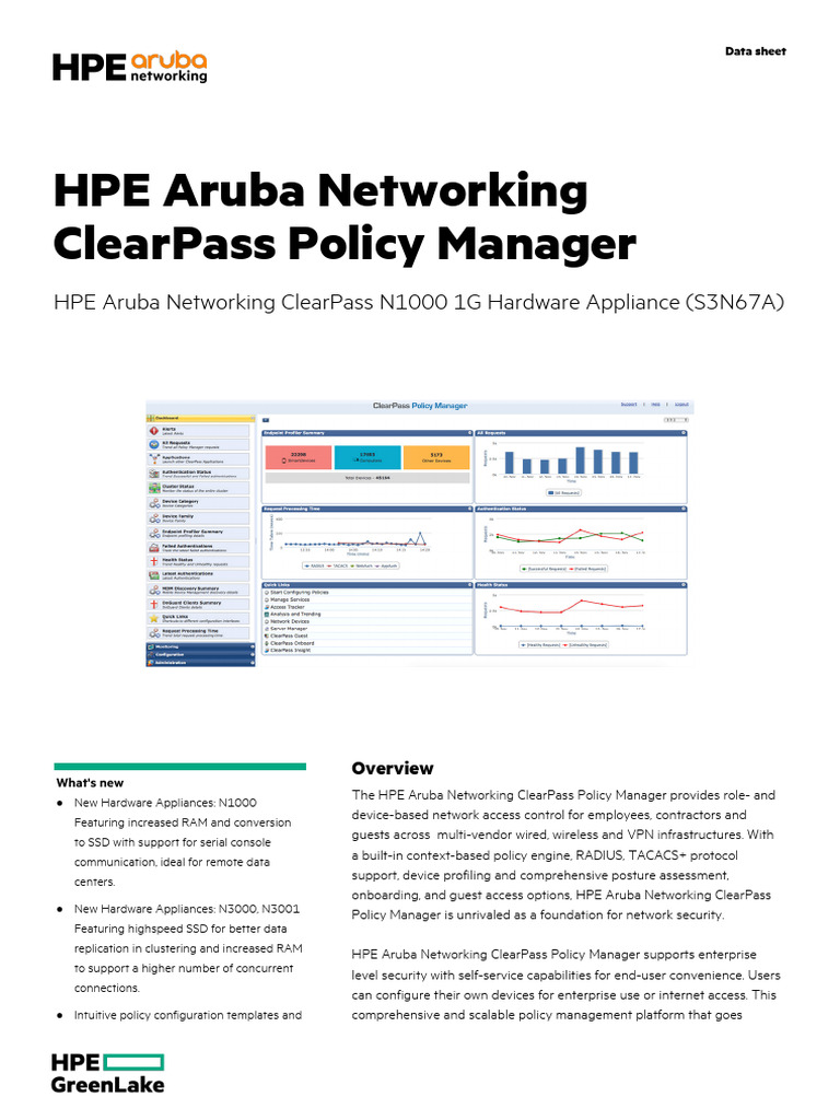 HPE Aruba Networking ClearPass N1000 1G Hardware Appliance Data Sheet-PSN1014834575ZAEN | PDF ...