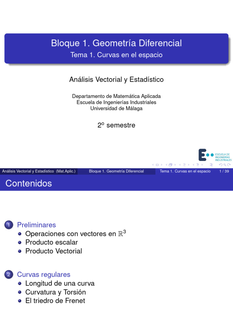 Curvas en el Espacio: Geometría Diferencial | PDF | Curva | Álgebra