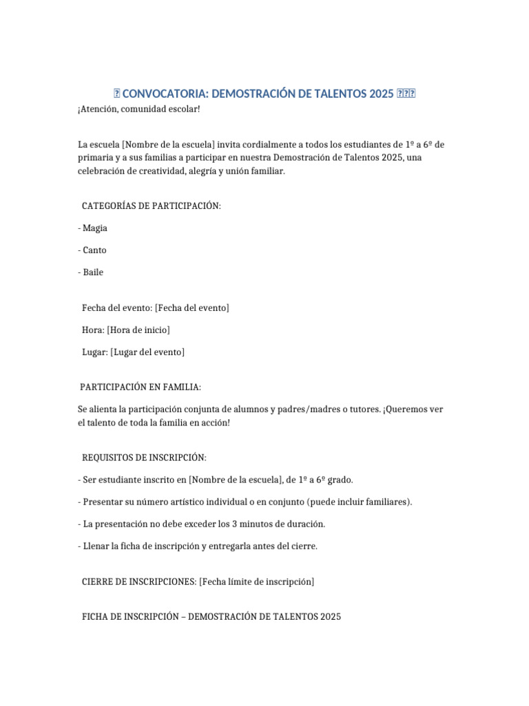 Convocatoria Demostración de Talentos 2025 | PDF