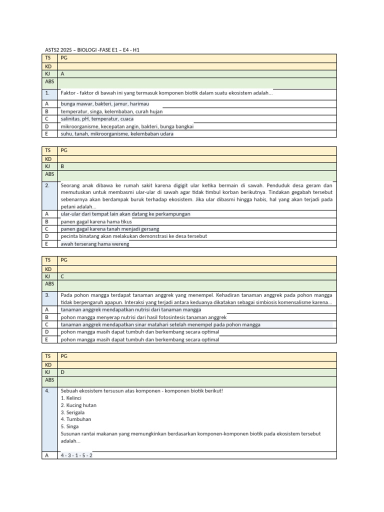 Template Soal-PG ASTS 2 2025 Fase E1 - E4 | PDF
