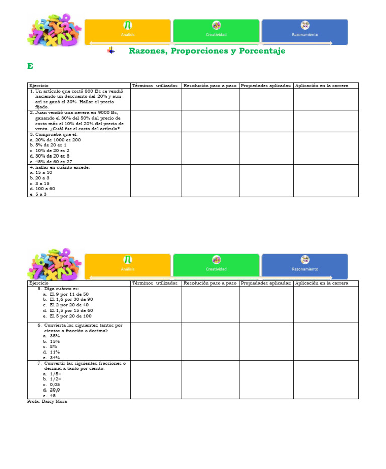 Ejercicios Proporciones Razones y Porcentajes | PDF