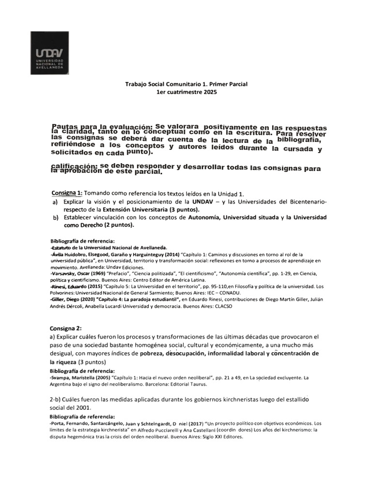 Primer Parcial TSC 1 Primer Cuatrimestre Año 2025 | PDF