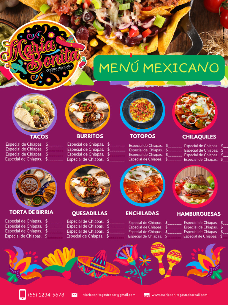 Menú Restaurante Mexicano Chiapas Llamativo Colorido - 20240630 ...