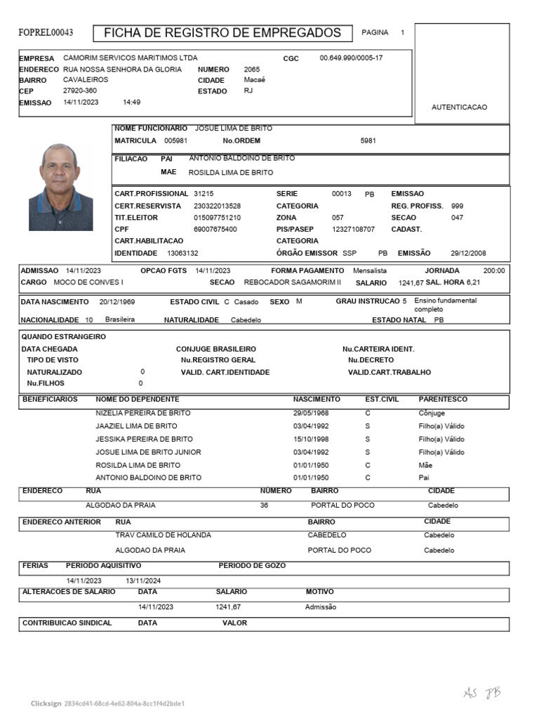 formulários admissionais - Clicksign | PDF