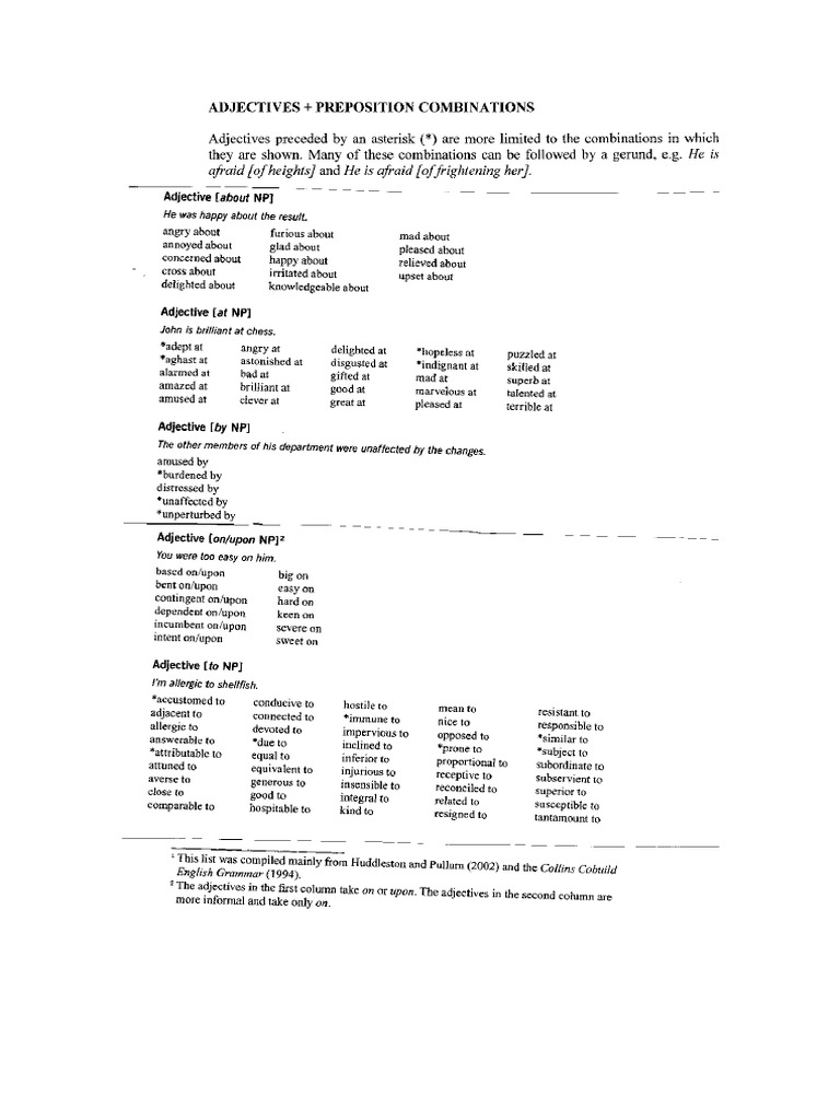 Adjective Preposition Combinations | PDF