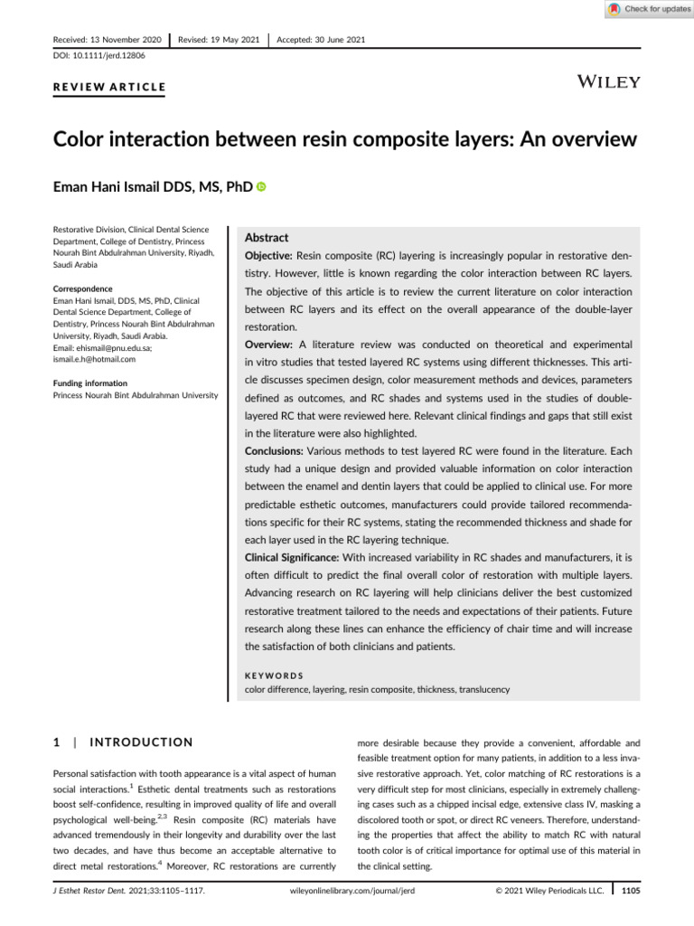 J Esthet Restor Dent - 2021 - Ismail - Color Interaction Between Resin ...