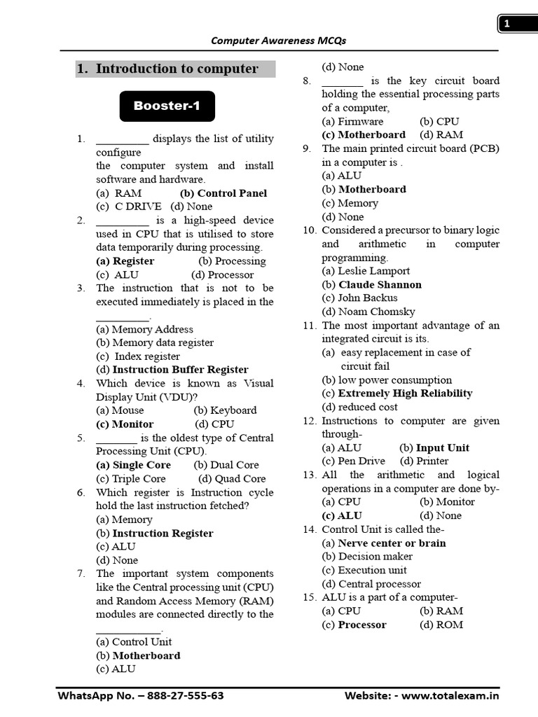 Computer Awareness MCQs-TotalExam | PDF | Central Processing Unit | Input/Output