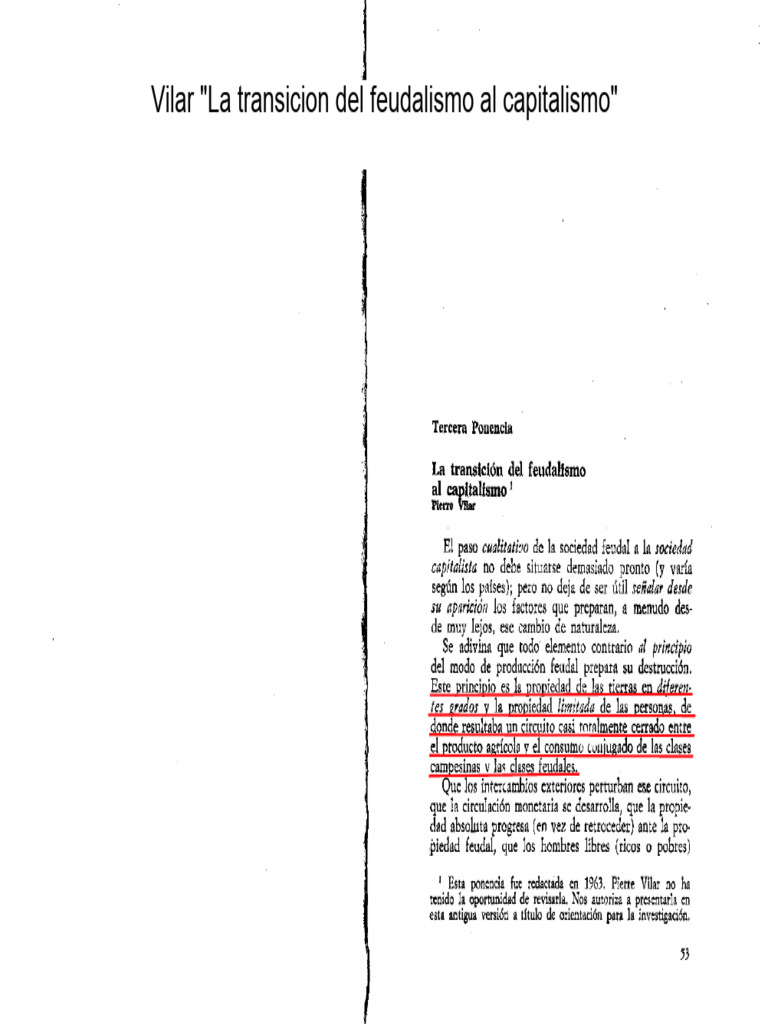 2.2 Vilar - La Transicion Del Feudalismo Al Capitalismo | PDF