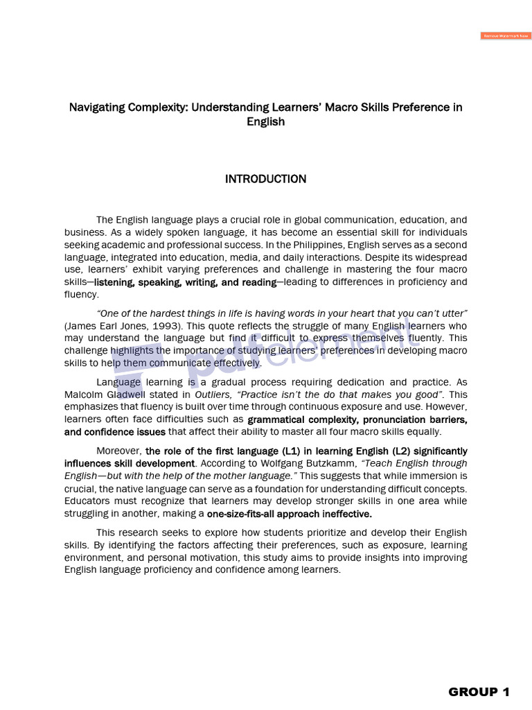 Research (Navigating Complexity) Introduction - Draft Group 1 | PDF | Fluency | First Language