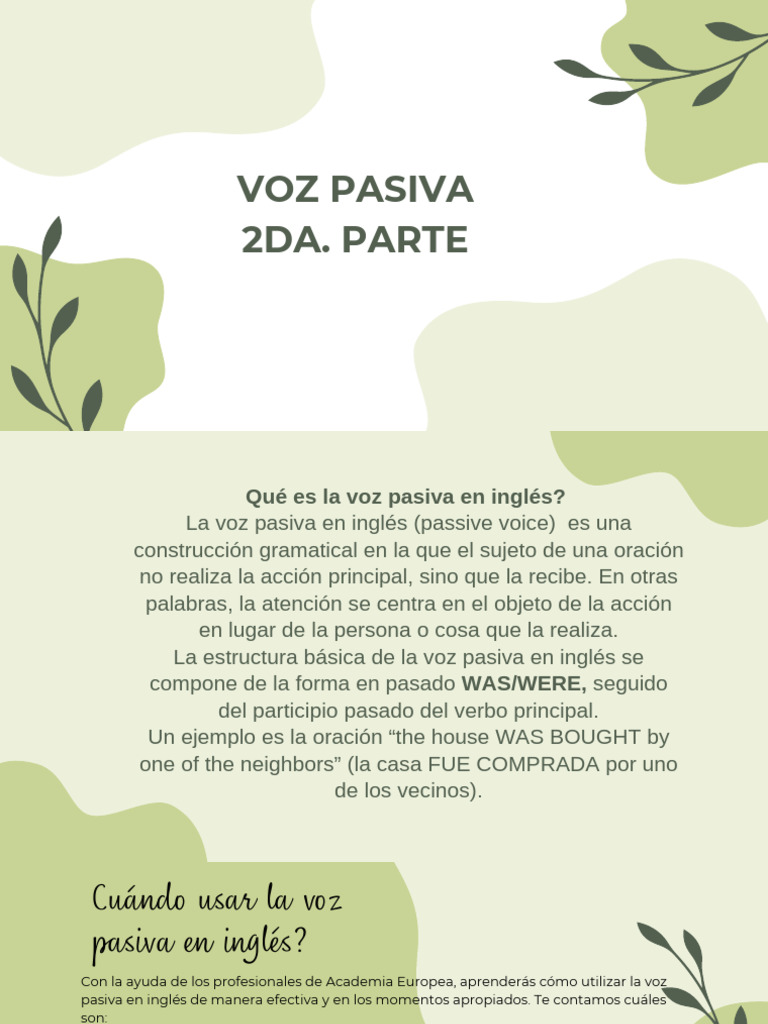 Voz Pasiva 2da. Parte | PDF | Asunto (gramática) | Mecánica del lenguaje