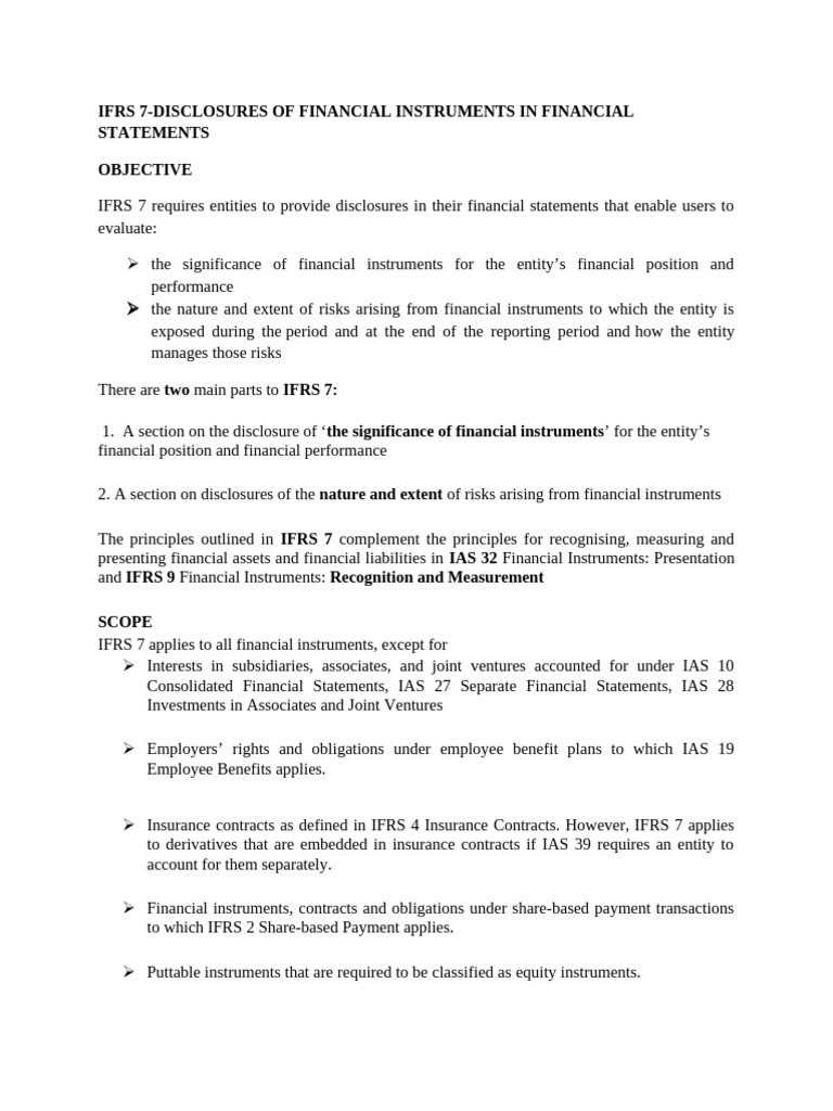 Ifrs 7 - Disclosures of Financial Instruments | PDF | Fair Value ...