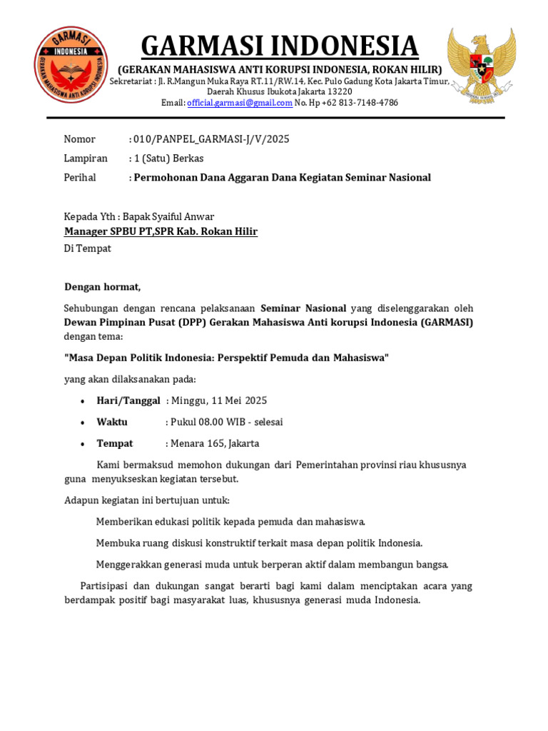 Proposal Seminar Nasional KPD Yth Bapak Syaiful Anwar | PDF