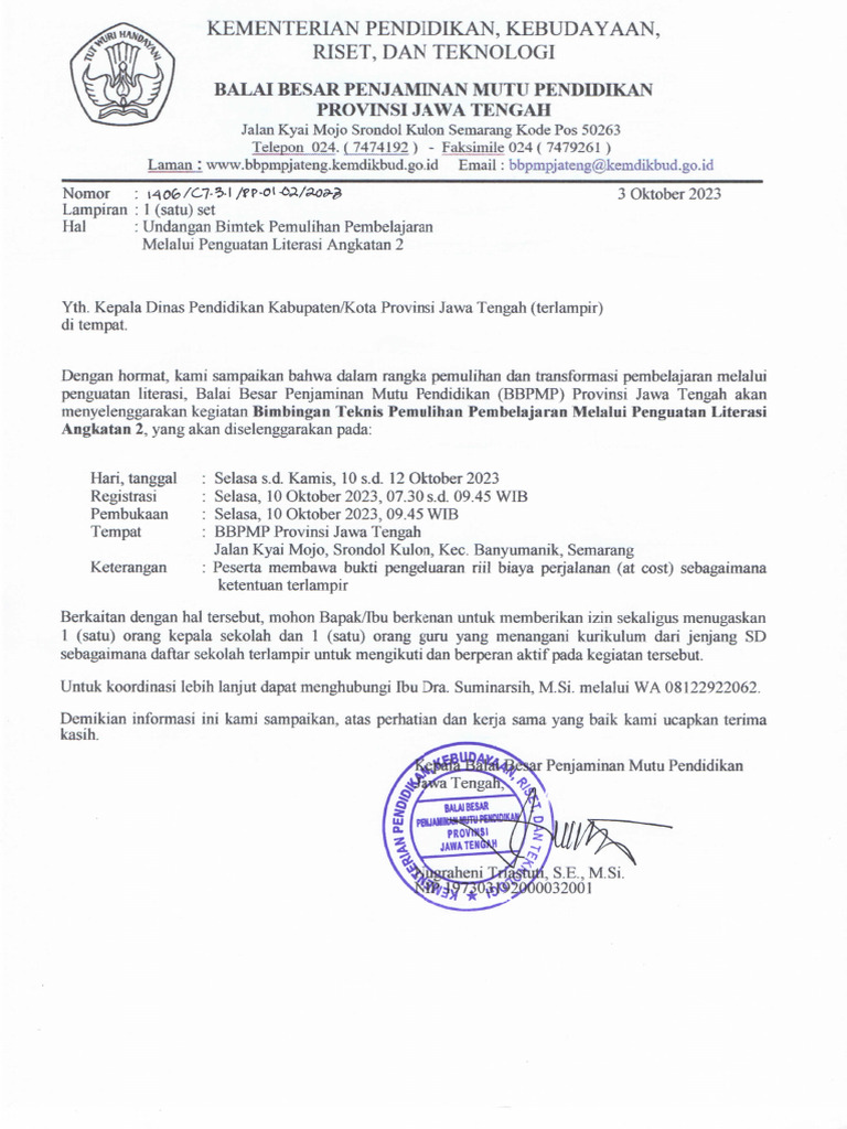 Bimtek Pemulihan Transformasi Pembelajaran Melalui Penguatan Literasi Angk. II-3 | PDF