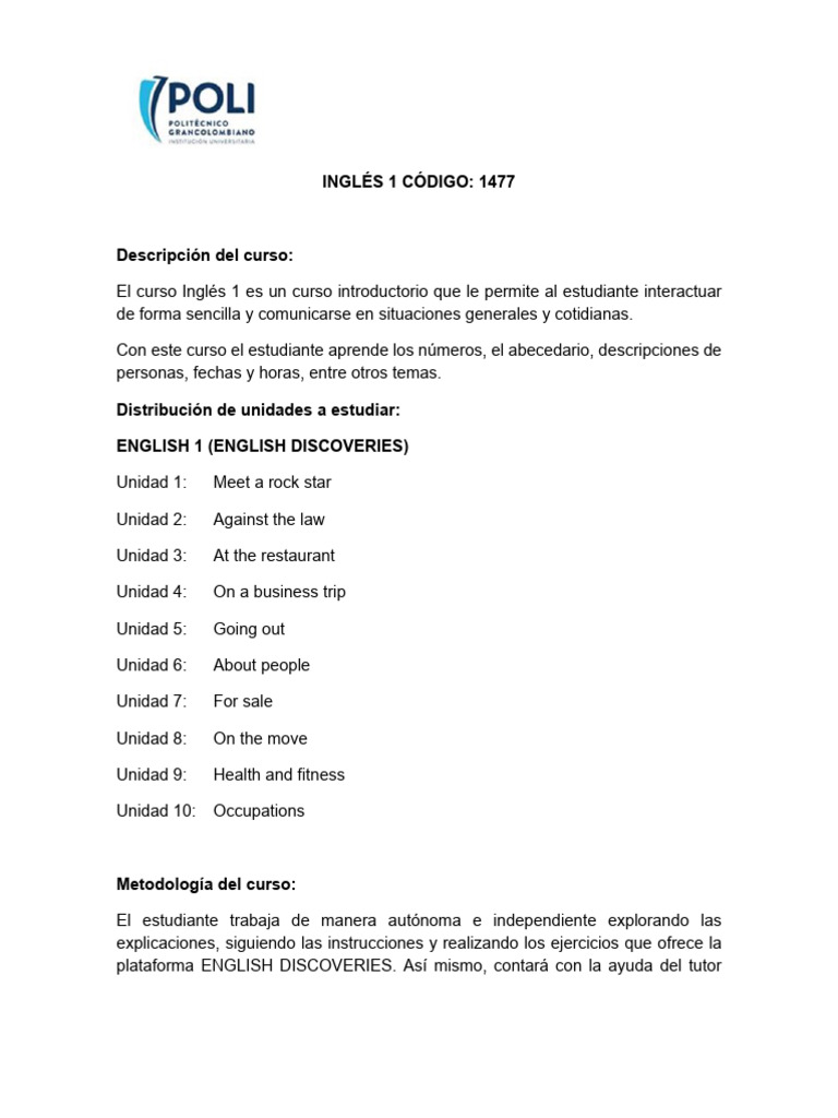 Descripcion Del Programa Ingles | PDF