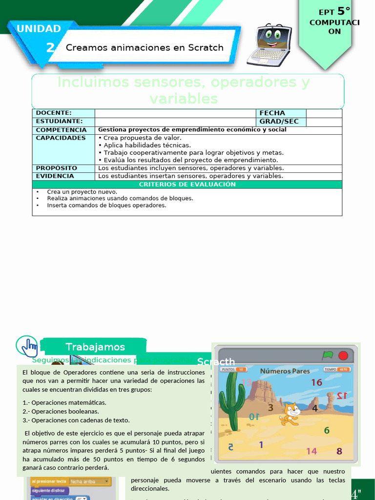 Ficha de Actividad Ept 5°-Semana 3 | PDF | Scratch (lenguaje de programación) | Cognición