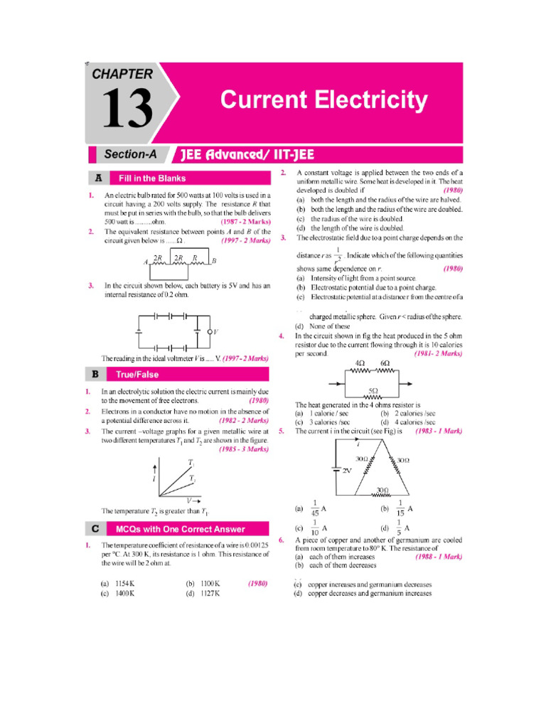 IIT JEE Exam Committee - Current Electricity Electrical Circuits IIT JEE Chapterwise Solution ...