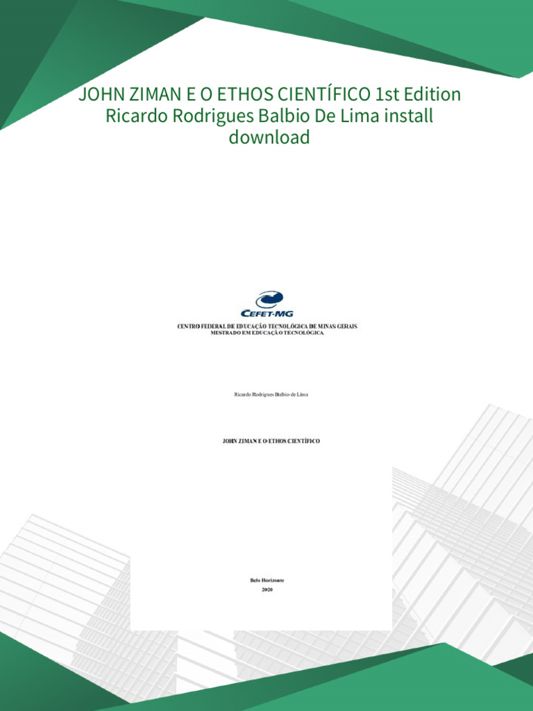 JOHN ZIMAN E O ETHOS CIENTÍFICO 1st Edition Ricardo Rodrigues Balbio De ...