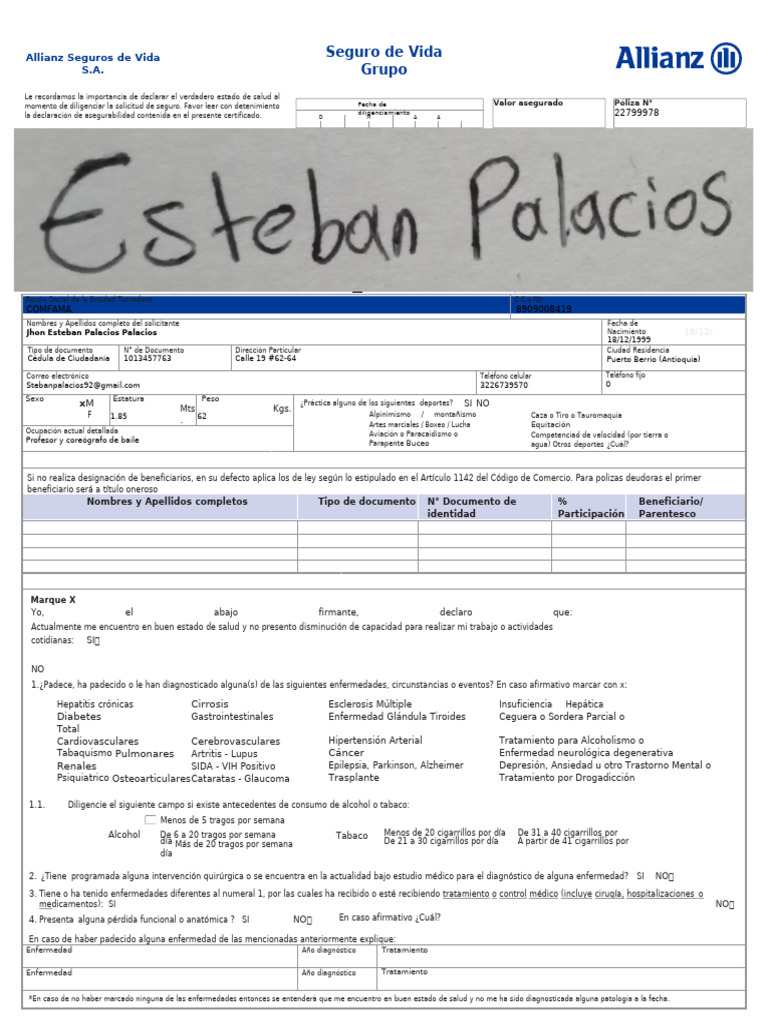 Solcitud Seguro de Vida CFM | PDF | Póliza de seguros | Seguro