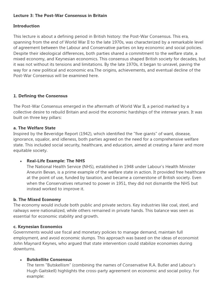 Post-War Consensus in Britain Explained | PDF | Labour Party (Uk ...
