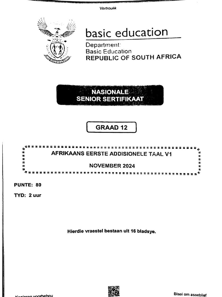 Afrikaans Eerste Addisionele Taal V1, November 2024 | PDF