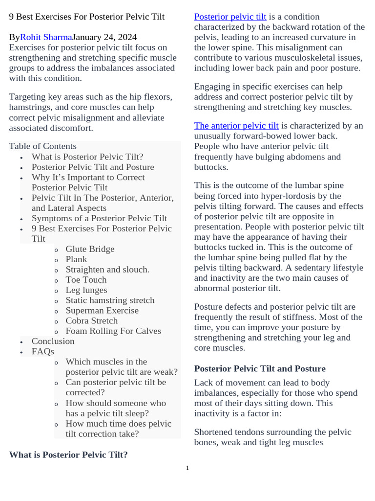 9 Best Exercises For Posterior Pelvic Tilt | PDF | Pelvis | Human Leg