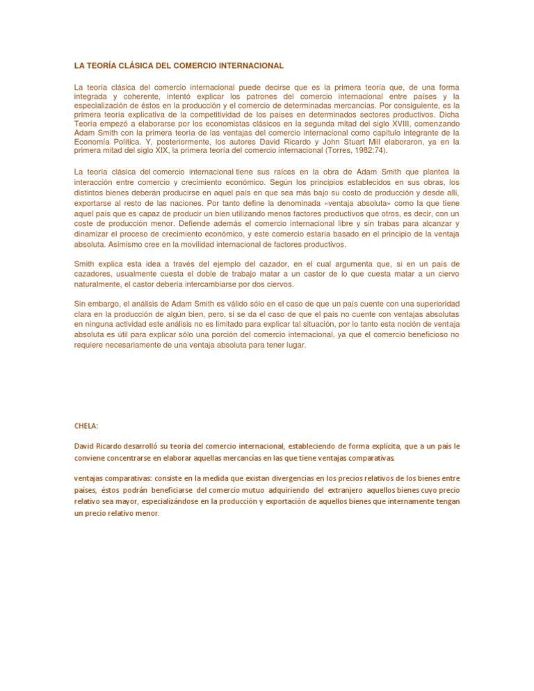 La Teoría Clásica Del Comercio Internacional | PDF | El comercio internacional | Adam Smith