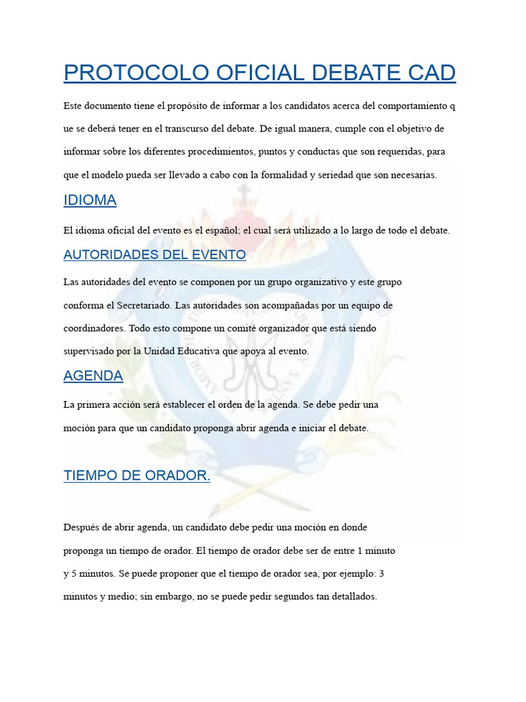 Protocolo Oficial Debate Cad | PDF
