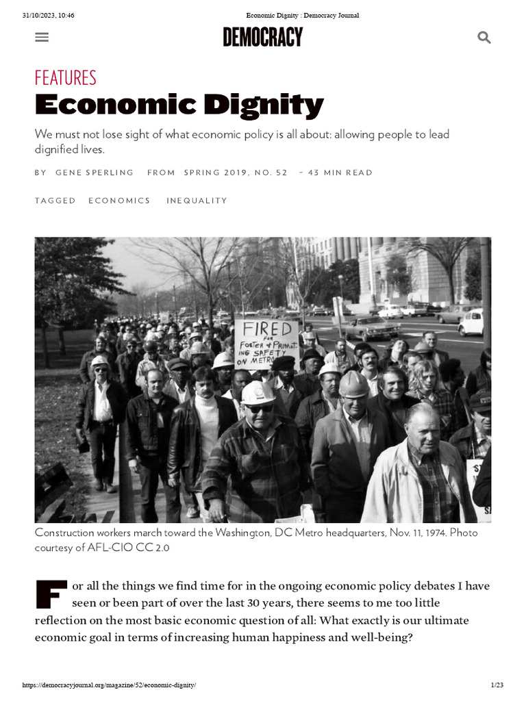 Economic Dignity - Democracy Journal | PDF | Employment | Unemployment