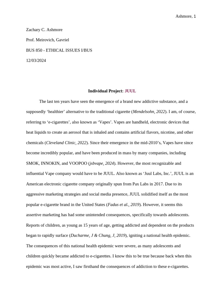 Individual Project (JUUL - Finale Paper) | PDF | Electronic Cigarette ...