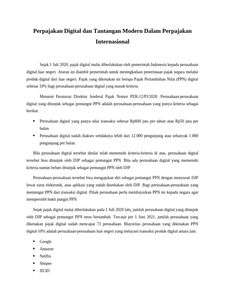 Perpajakan Digital Dan Tantangan Modern Dalam Perpajakan Internasional