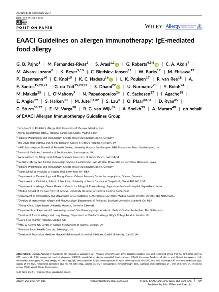 Allergy - 2017 - Pajno - EAACI Guidelines On Allergen Immunotherapy IgE Mediated Food Allergy ...
