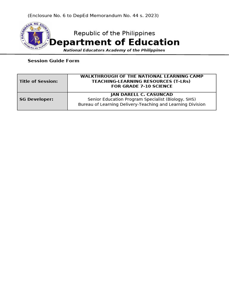 NLC ORIENTATION SG Science 7 10 April 17 2024 Final | PDF | Lesson Plan | Learning