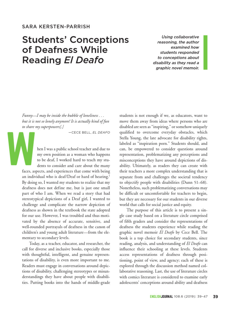 Student's Conceptions of Deafness While Reading EL DEAFO | PDF ...