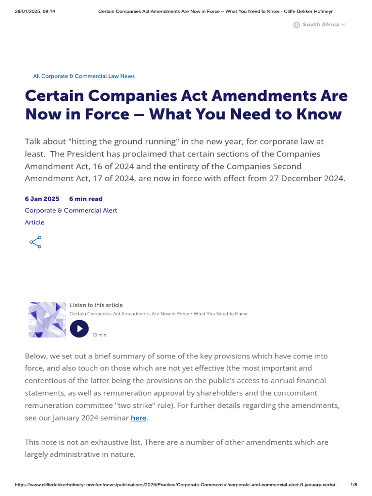 Key Companies Act Amendments Overview | PDF | Share Repurchase ...