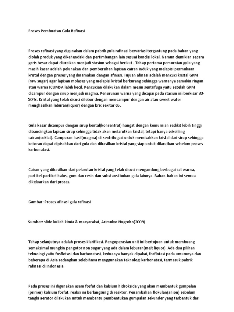 Proses Pembuatan Gula Rafinasi | PDF