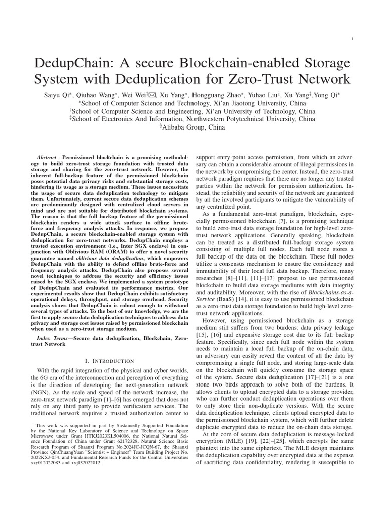 DedupChain A Secure Blockchain-Enabled Storage System With Deduplication For Zero-Trust Network ...
