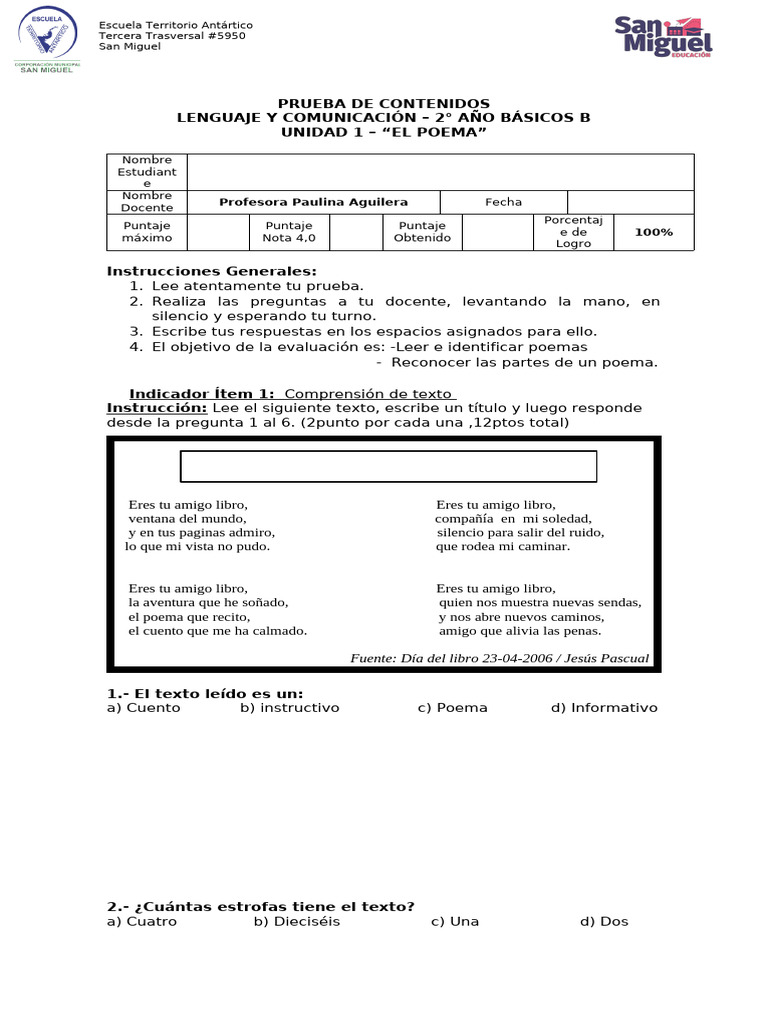 Prueba Del Poema | PDF