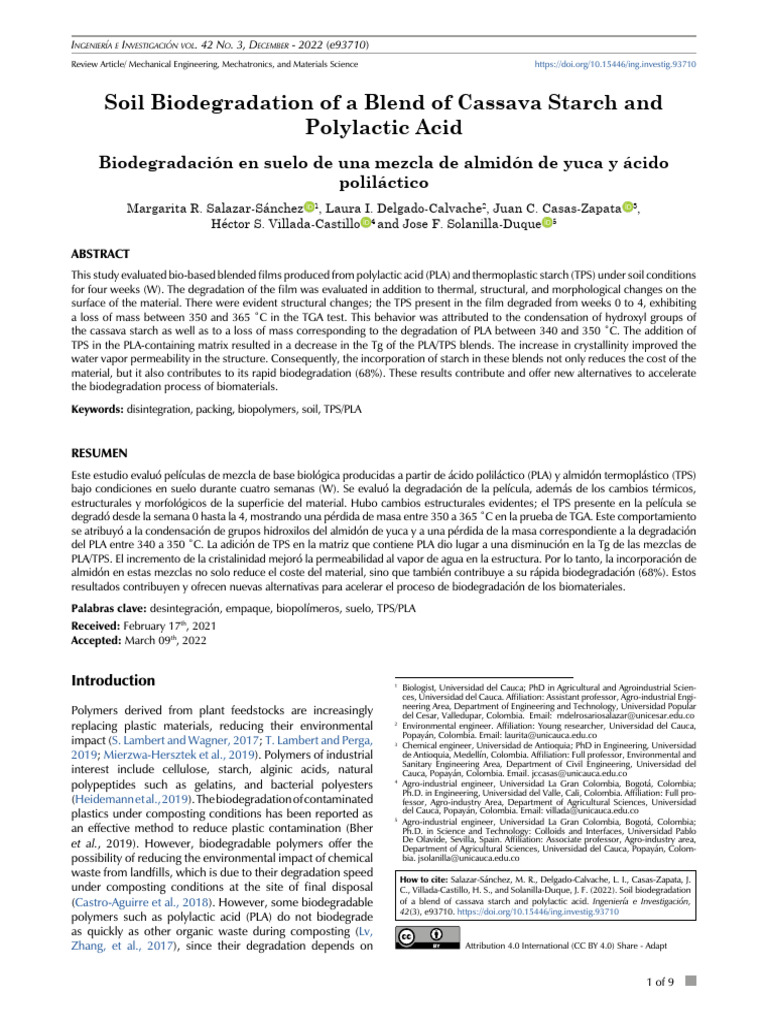 Soil Biodegradation of A Blend of Cassava Starch and Polylactic Acid | PDF | Biodegradation ...