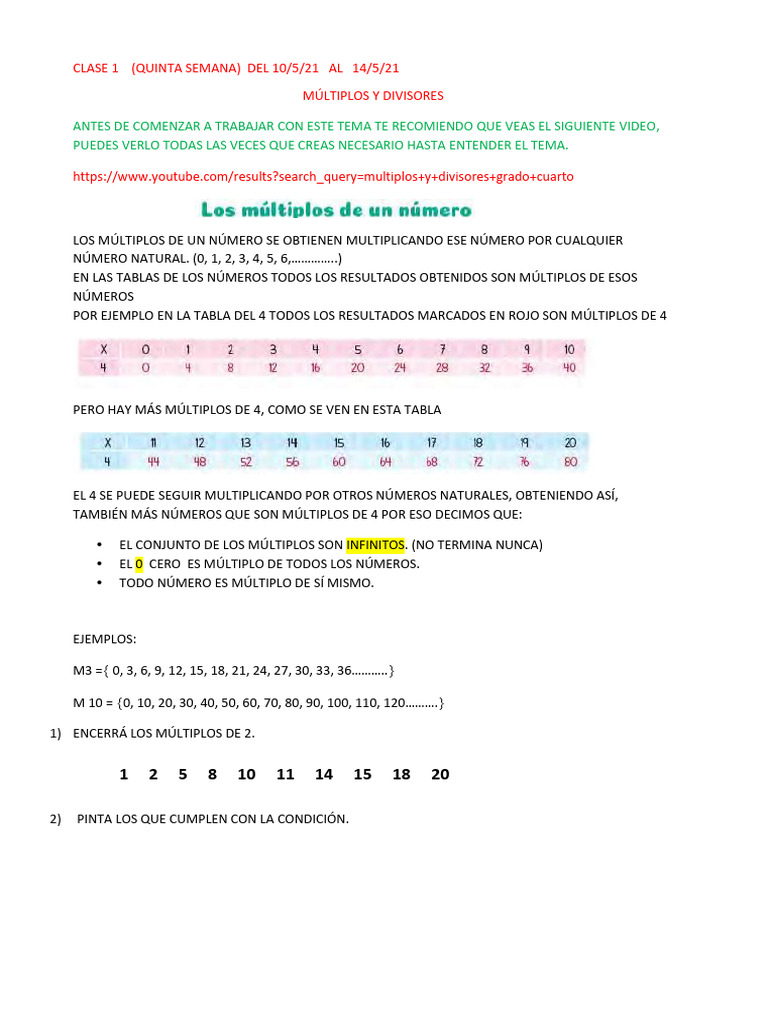 Divisores y Multiplos | PDF | División (Matemáticas) | Matemáticas