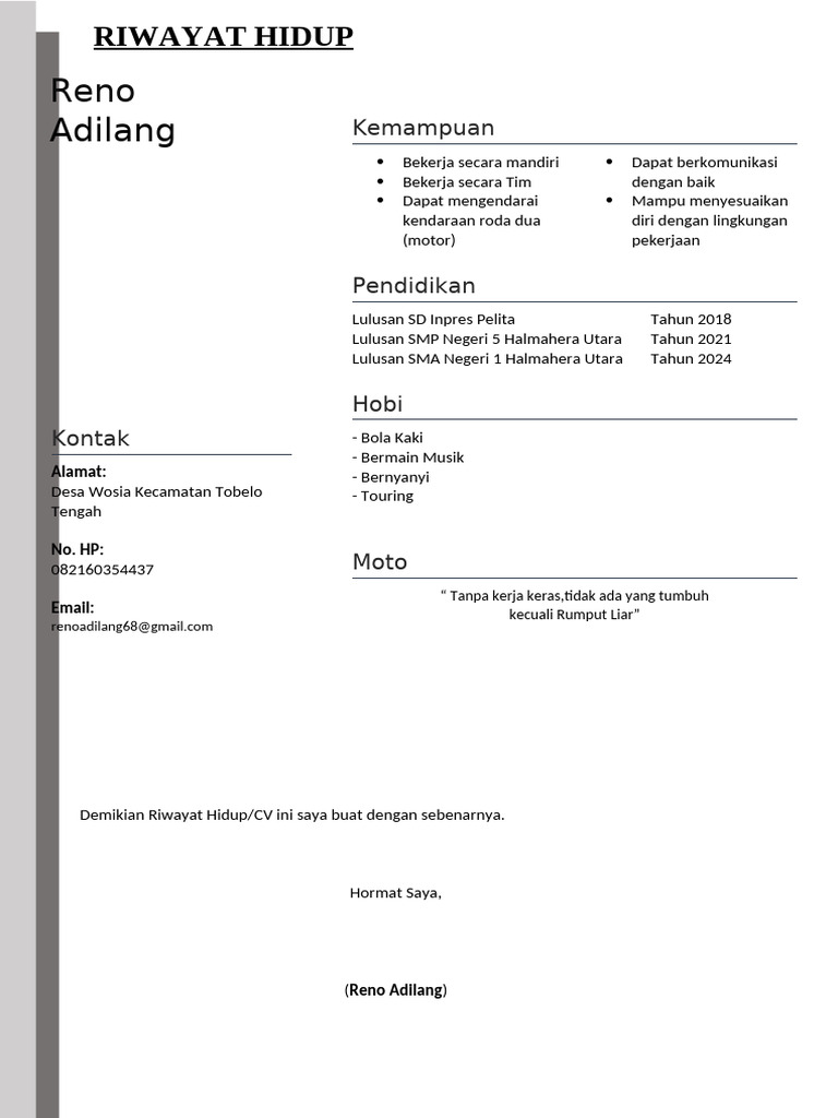 CV Reno Adilang 2 | PDF