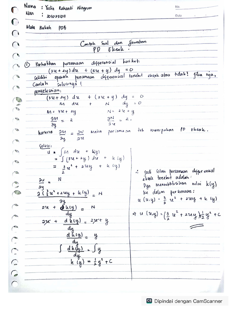 Latihan Soal PD Eksak - Yulin Rakanti | PDF
